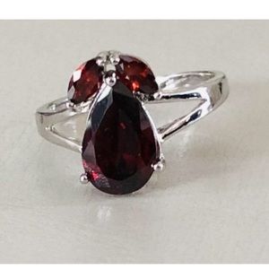 Jewelry | 3stone Red Garnet Teardrop Silver Ring Size 8 34 | Poshmark